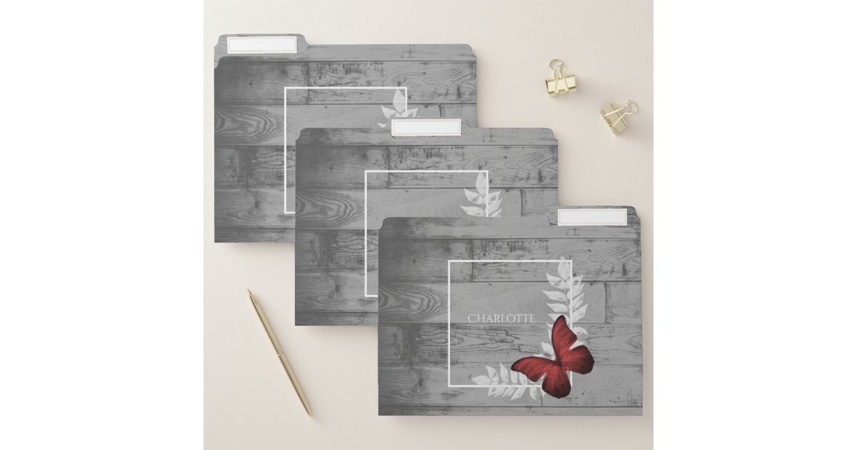 Red Butterfly Rustic File Folder | Zazzle