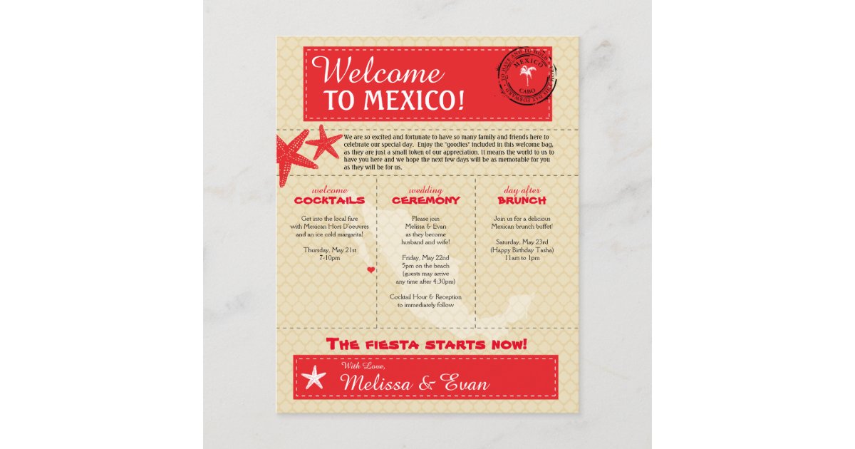 Red Cabo Mexico Wedding Welcome Letter | Zazzle