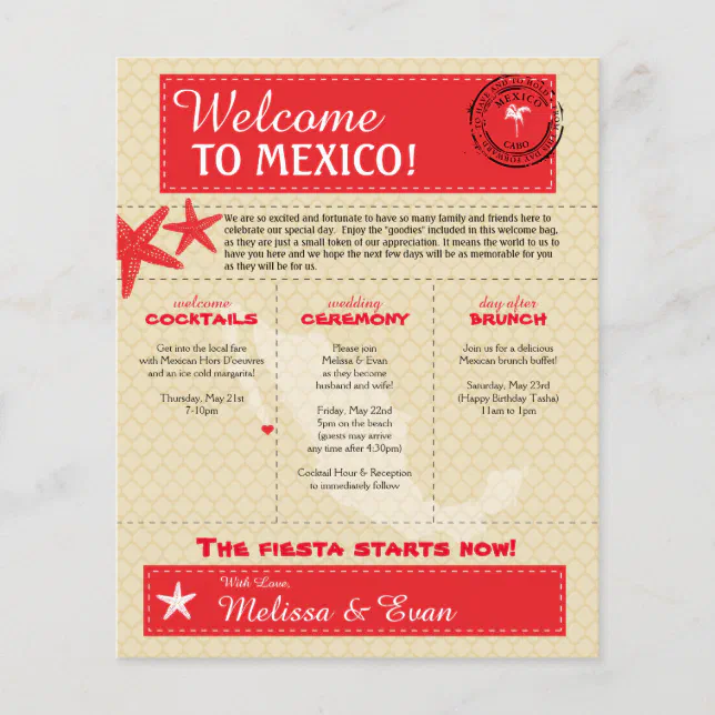 Red Cabo Mexico Wedding Welcome Letter | Zazzle