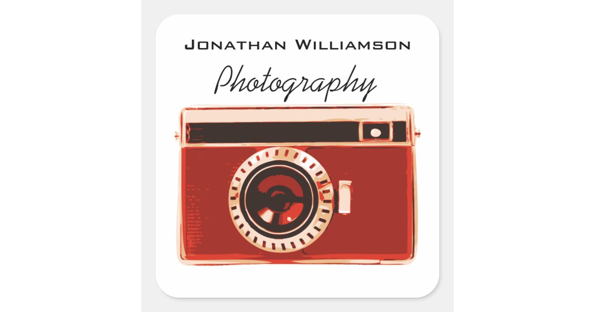 Red Camera Photography Business Square Sticker | Zazzle