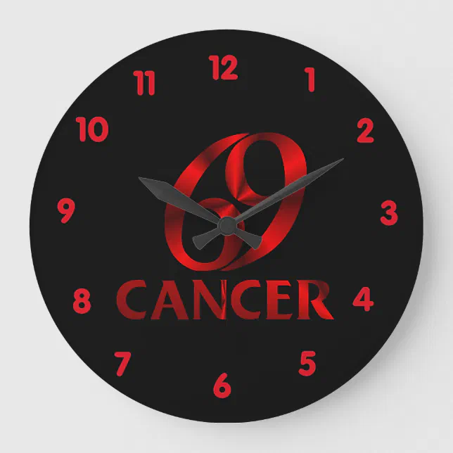 Red Cancer Horoscope Symbol Large Clock | Zazzle