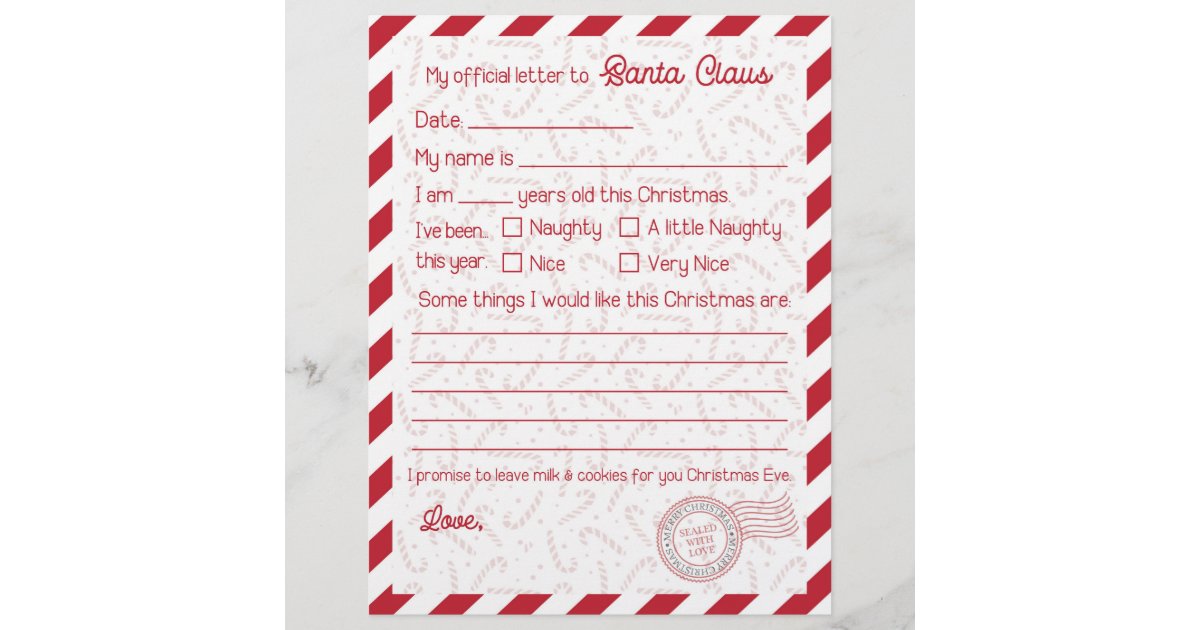 Red Candy Cane Letter to Santa Claus Stationary | Zazzle
