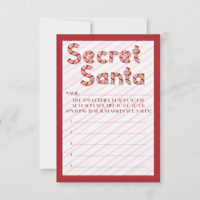 Red candy cane Secret Santa customizable ballots Invitation | Zazzle