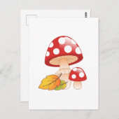 Red Cap Toadstool Mushrooms and Leaves Postcard | Zazzle