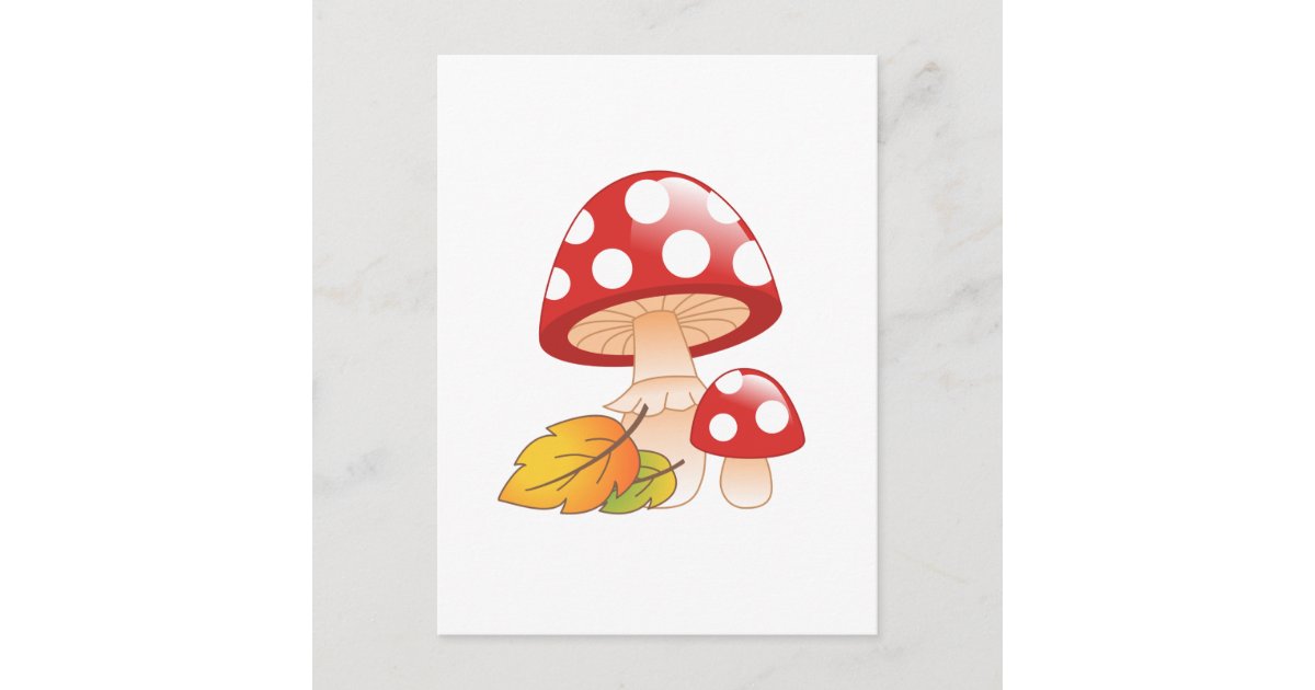 Red Cap Toadstool Mushrooms and Leaves Postcard | Zazzle