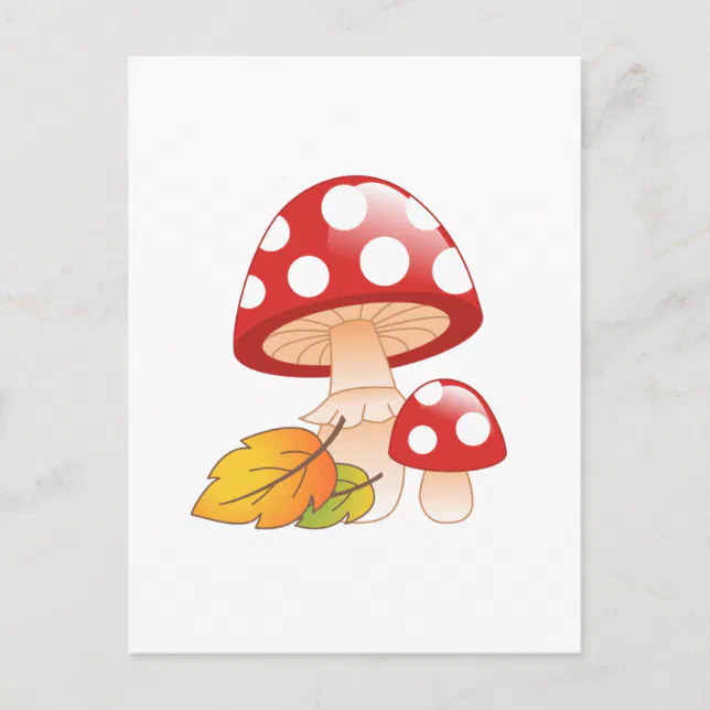 Red Cap Toadstool Mushrooms and Leaves Postcard | Zazzle