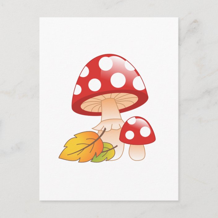Red Cap Toadstool Mushrooms and Leaves Postcard | Zazzle.com