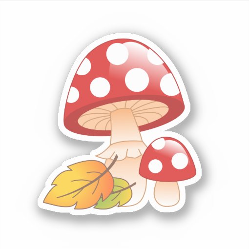 Red Cap Toadstool Mushrooms with Leaves Sticker | Zazzle