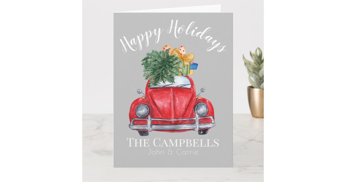 Red Car and Christmas Tree Customizable Card | Zazzle