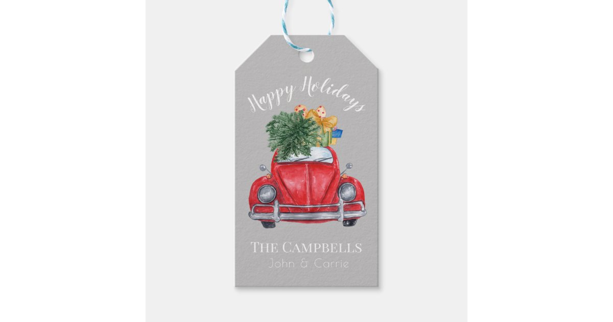 Red Car and Christmas Tree Gift Tags | Zazzle