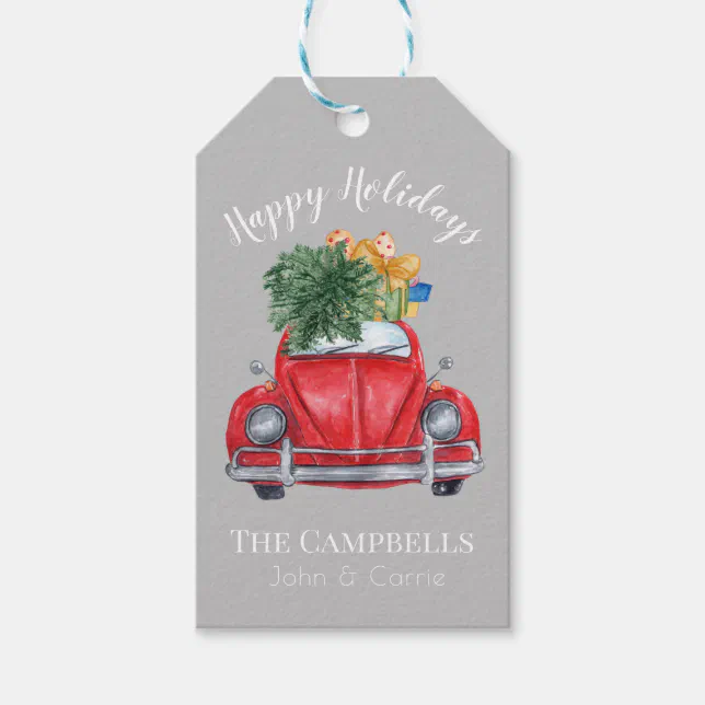 Red Car and Christmas Tree Gift Tags | Zazzle