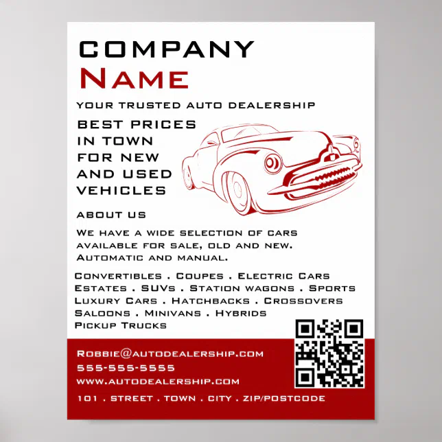 Red Car Logo, Auto Dealership Advertising Poster | Zazzle