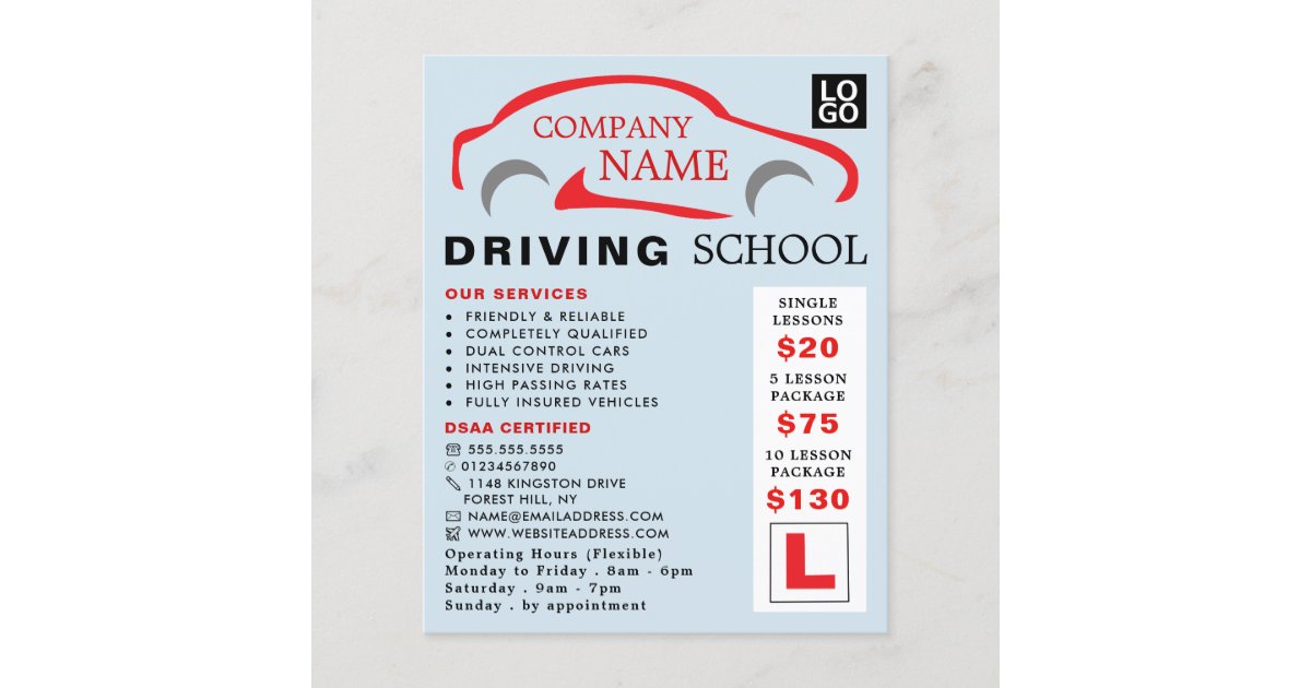Red Car Logo, Driving School, Instructor Advert Flyer | Zazzle