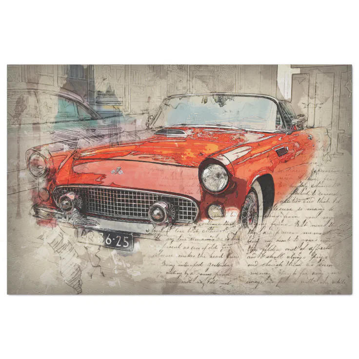 Red Car Vintage 20x30 Decoupage Tissue Paper | Zazzle