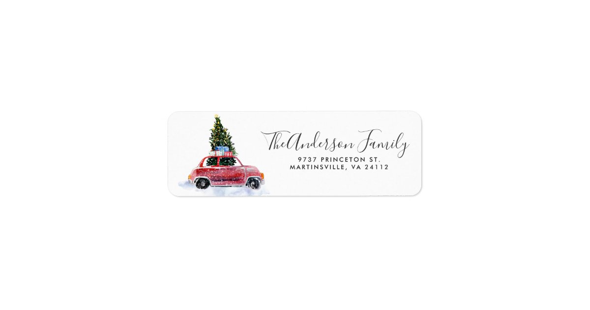 Red Car w/ Christmas Tree Return Address Label | Zazzle