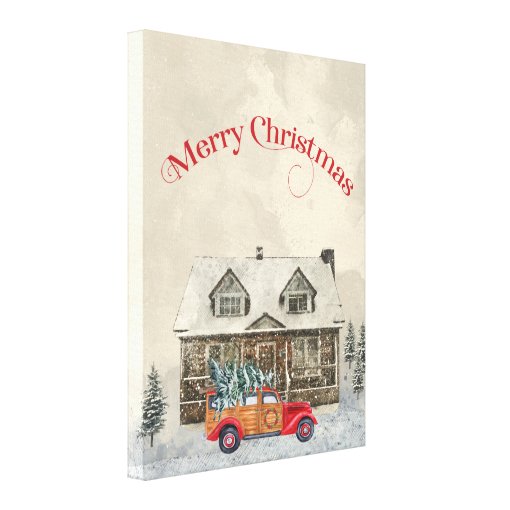 Red Car Winter Scene Merry Christmas Canvas Print | Zazzle