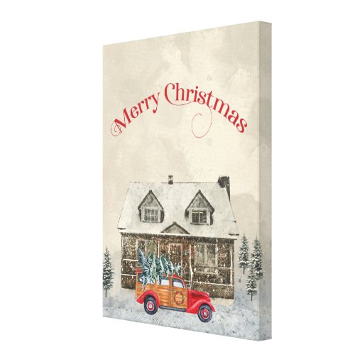 Red Car Winter Scene Merry Christmas Canvas Print | Zazzle