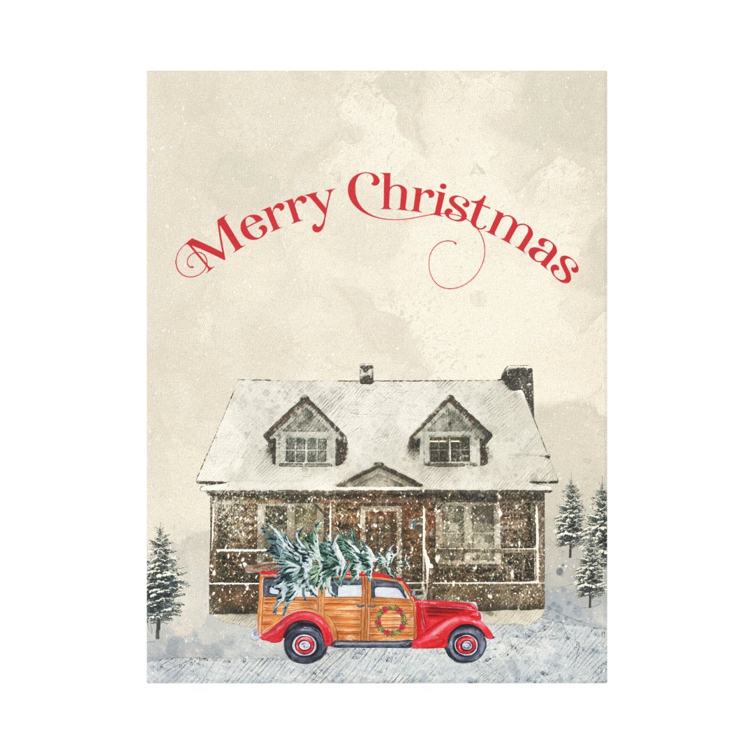 Red Car Winter Scene Merry Christmas Canvas Print | Zazzle