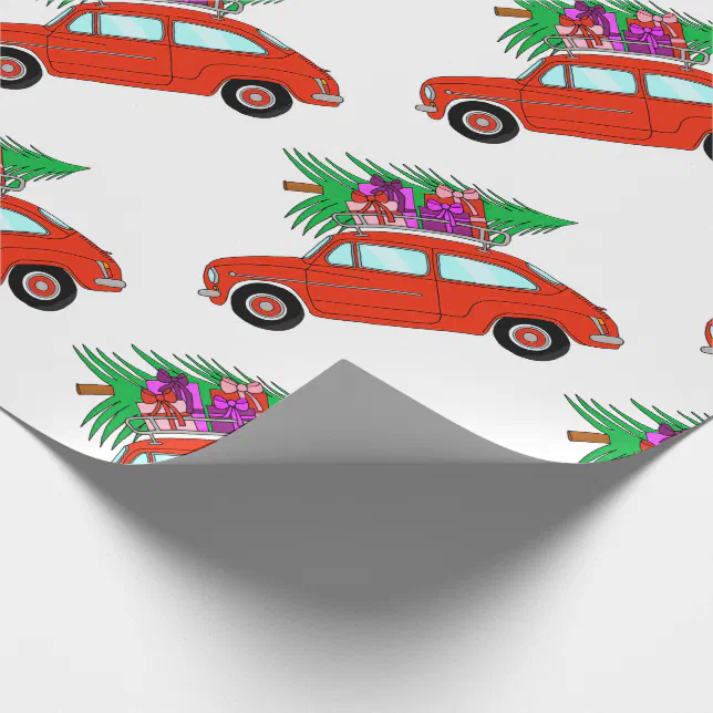 Red Car with Christmas Gifts Wrapping Paper | Zazzle