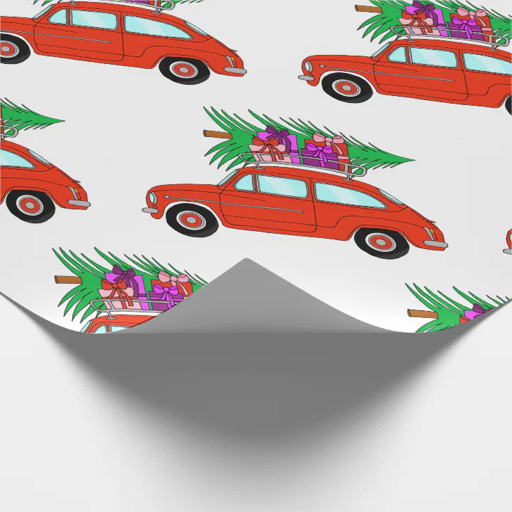 Red Car with Christmas Gifts Wrapping Paper | Zazzle