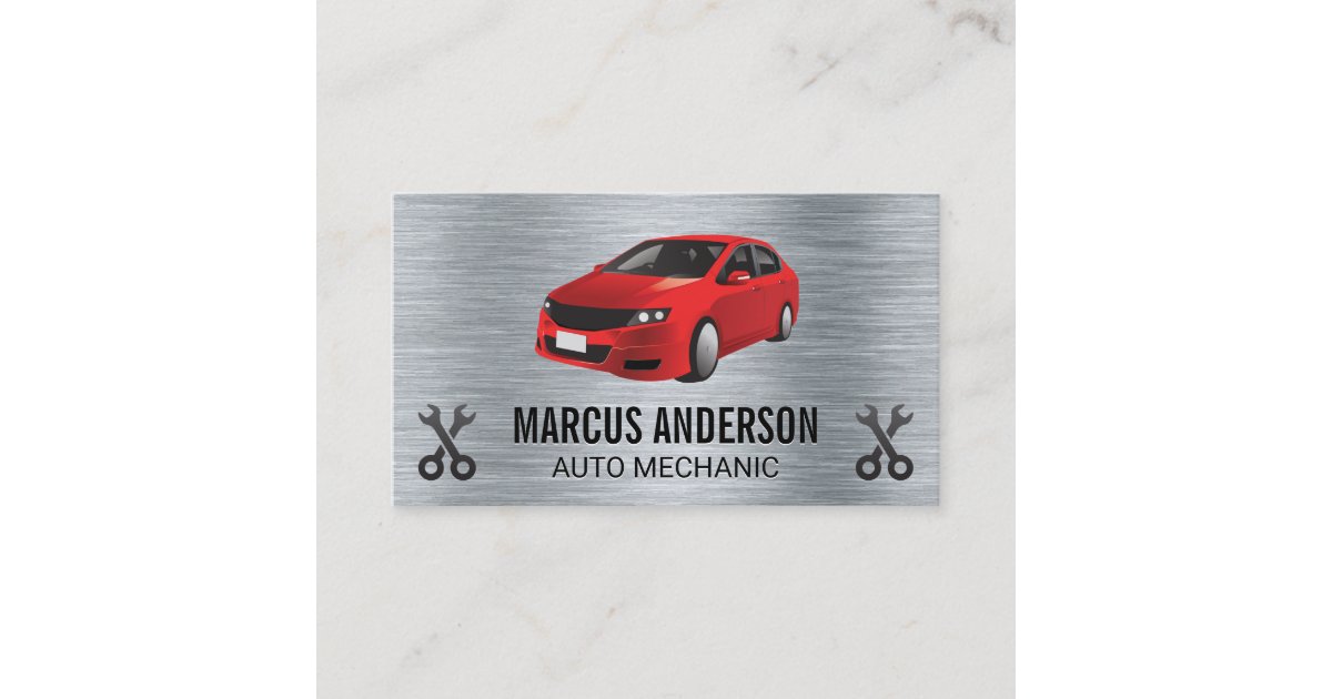 Red Car | Wrenches | Metallic Business Card | Zazzle