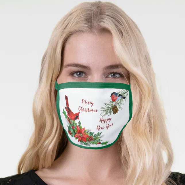 Red Cardinal and Bullfinch Christmas Face Mask | Zazzle