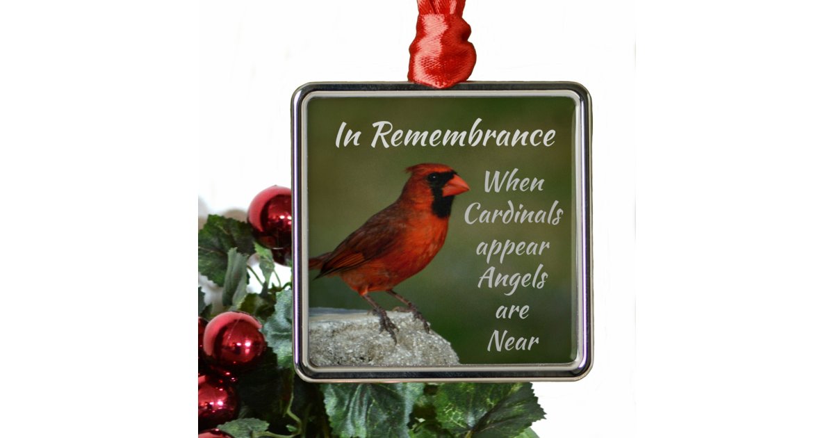 Red Cardinal Angels are Near Personalized Memorial Metal Ornament | Zazzle