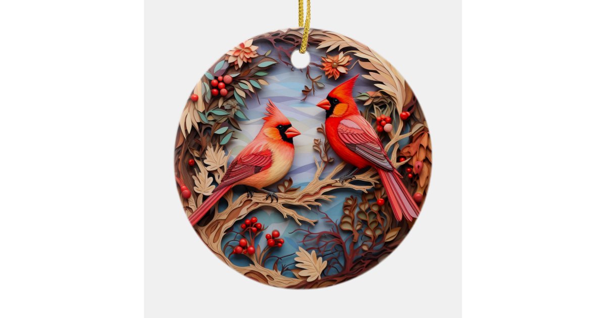 Red Cardinal Bird Christmas Personalized Ceramic Ornament | Zazzle
