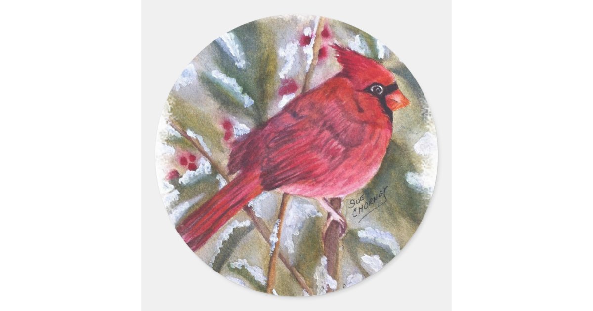RED CARDINAL BIRD CLASSIC ROUND STICKER | Zazzle