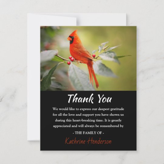 Red Cardinal Bird Funeral Photo Thank You | Zazzle.com