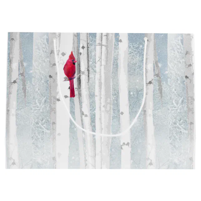 Red Cardinal Bird in beautiful snowy Birch Tree Large Gift Bag | Zazzle
