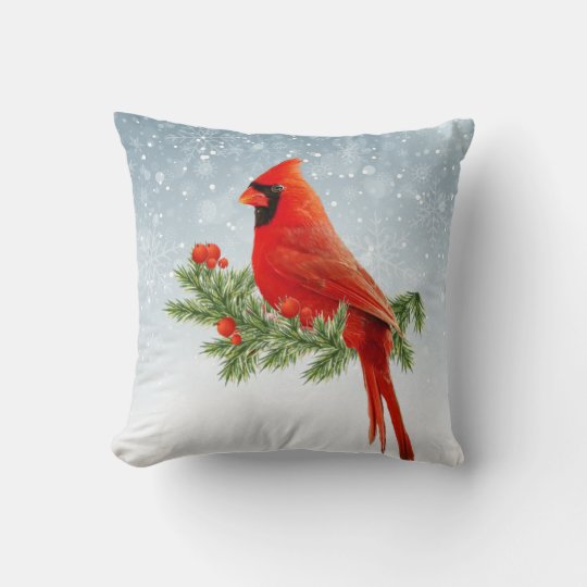 Red Cardinal Bird Merry Christmas pillow | Zazzle.com