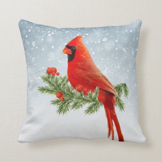 Red Cardinal Bird Merry Christmas pillow | Zazzle.com