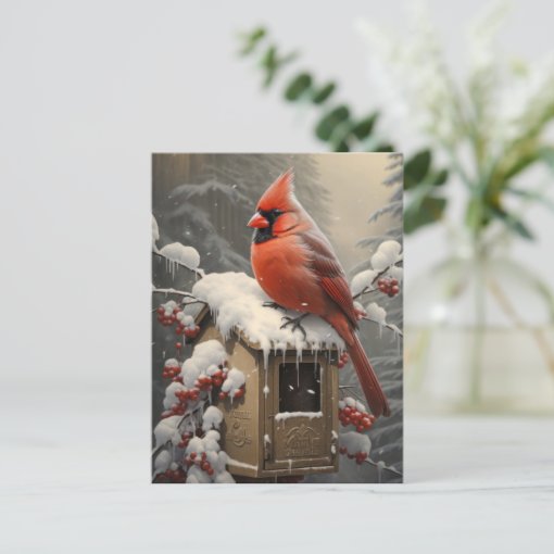 Red Cardinal Bird on a Mailbox Postcard | Zazzle