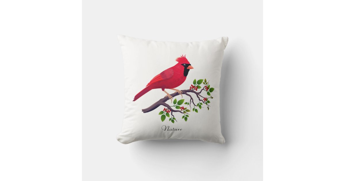 Red Cardinal Bird on Tree Branch Throw Pillow | Zazzle