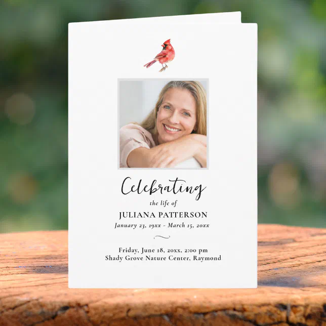 Red Cardinal Bird, Order of Service Funeral Photos Program | Zazzle