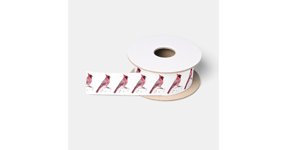 Red Cardinal Bird Satin Ribbon | Zazzle