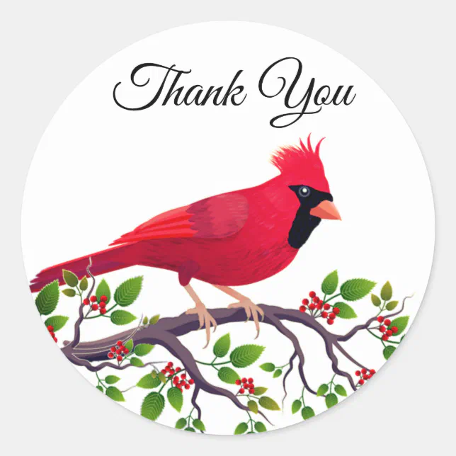 Red Cardinal Bird Thank You Classic Round Sticker | Zazzle