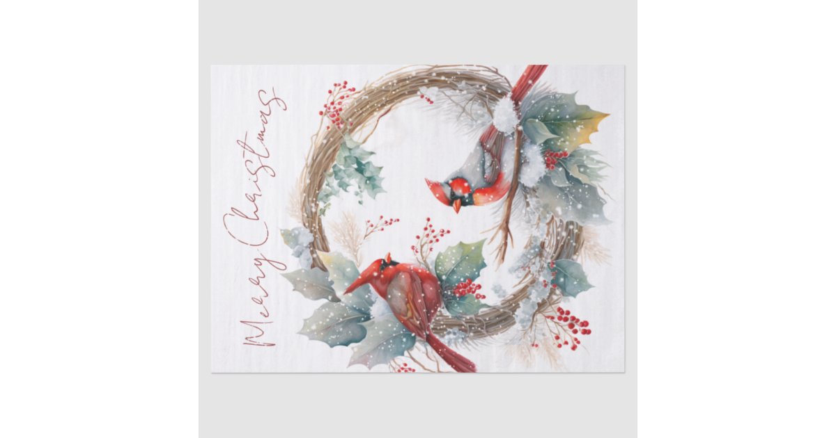 Red Cardinal Bird Watercolor Winter Christmas Tissue Paper | Zazzle