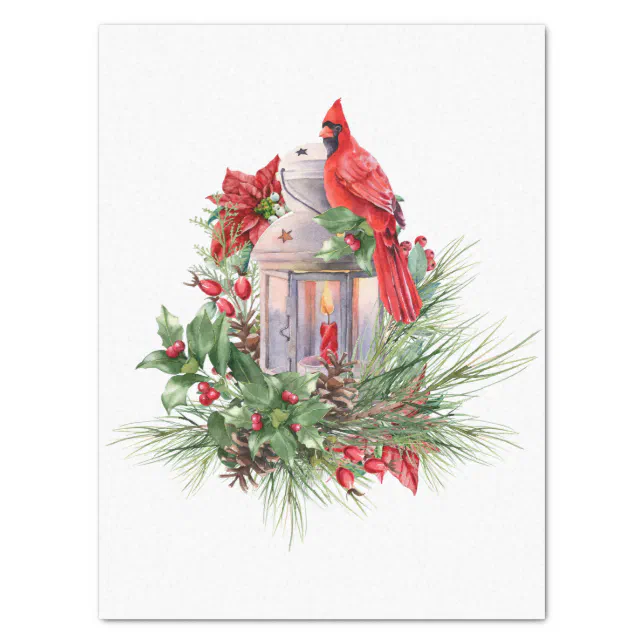 Red Cardinal Bird Watercolor Winter Christmas Tissue Paper | Zazzle