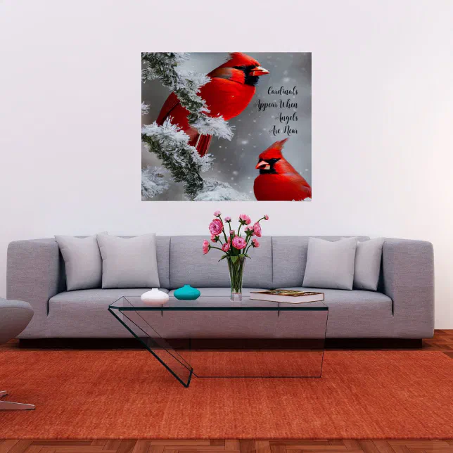 Red Cardinal Birds Angels Are Near Glossy Poster | Zazzle