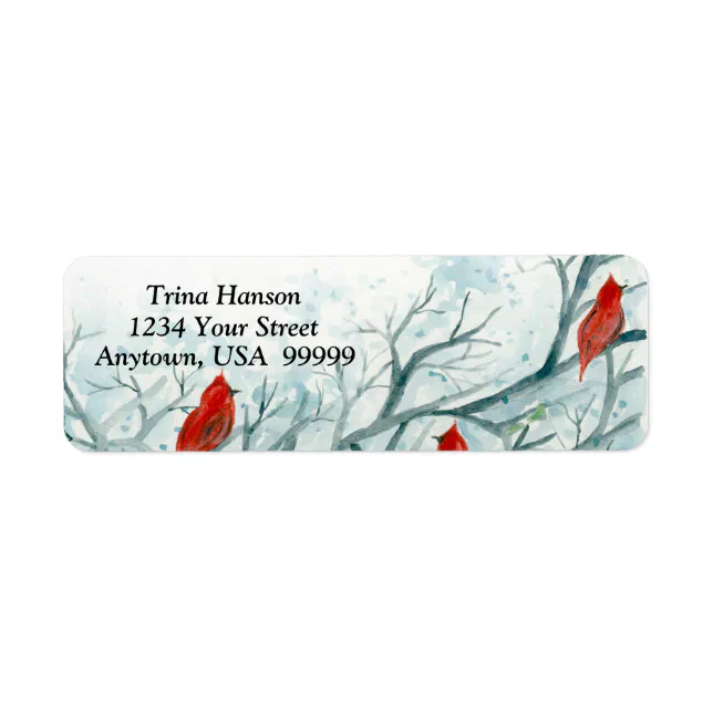 Red Cardinal Birds in Winter Trees Label | Zazzle