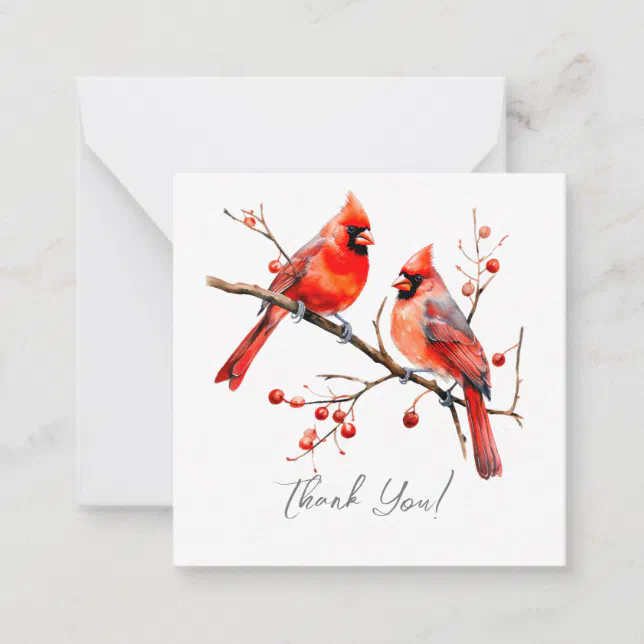 Red Cardinal Birds on Holly Tree Branch Note Card | Zazzle