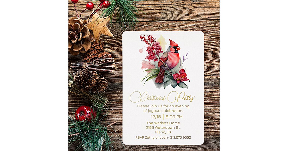 Red Cardinal Christmas Party Foil Invitation | Zazzle