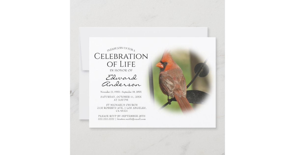 Red Cardinal | Funeral | Celebration of Life Invitation | Zazzle