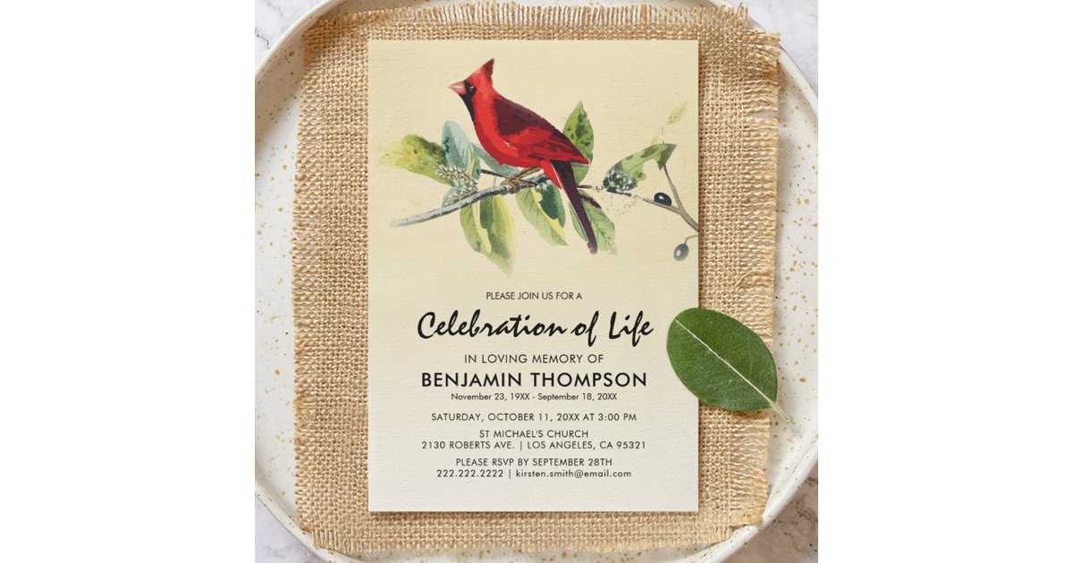 Red Cardinal Funeral Celebration of Life Invitation | Zazzle