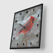 Red cardinal in Winter Square Wall Clock | Zazzle