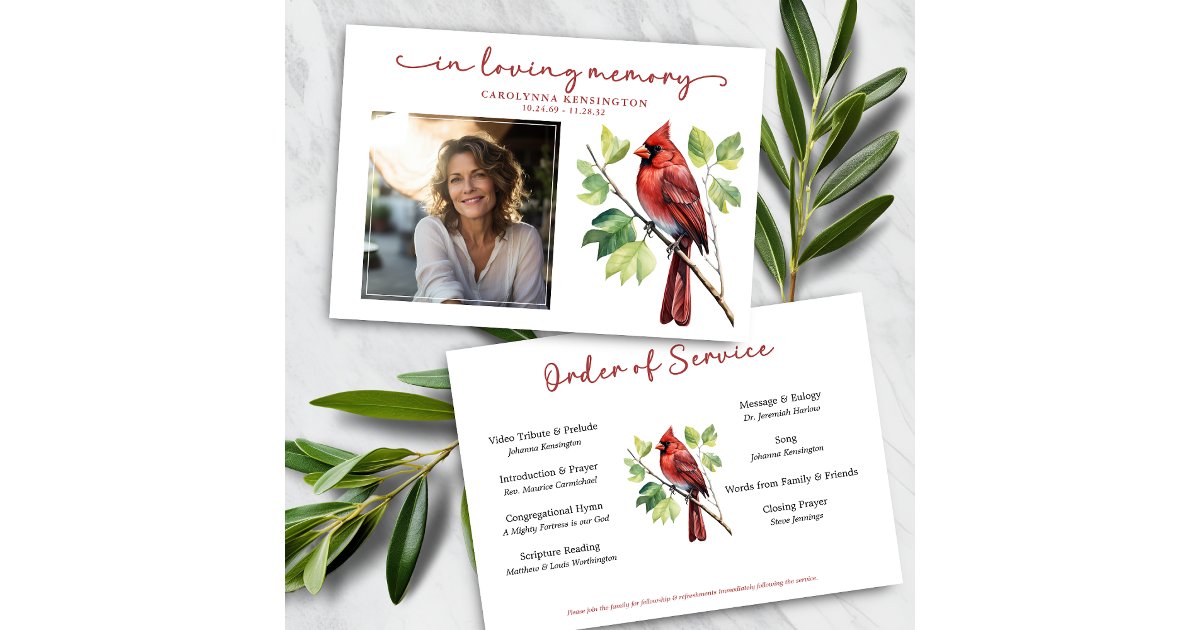 Red Cardinal Memorial Funeral Program | Zazzle