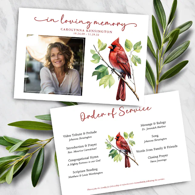 Red Cardinal Memorial Funeral Program | Zazzle