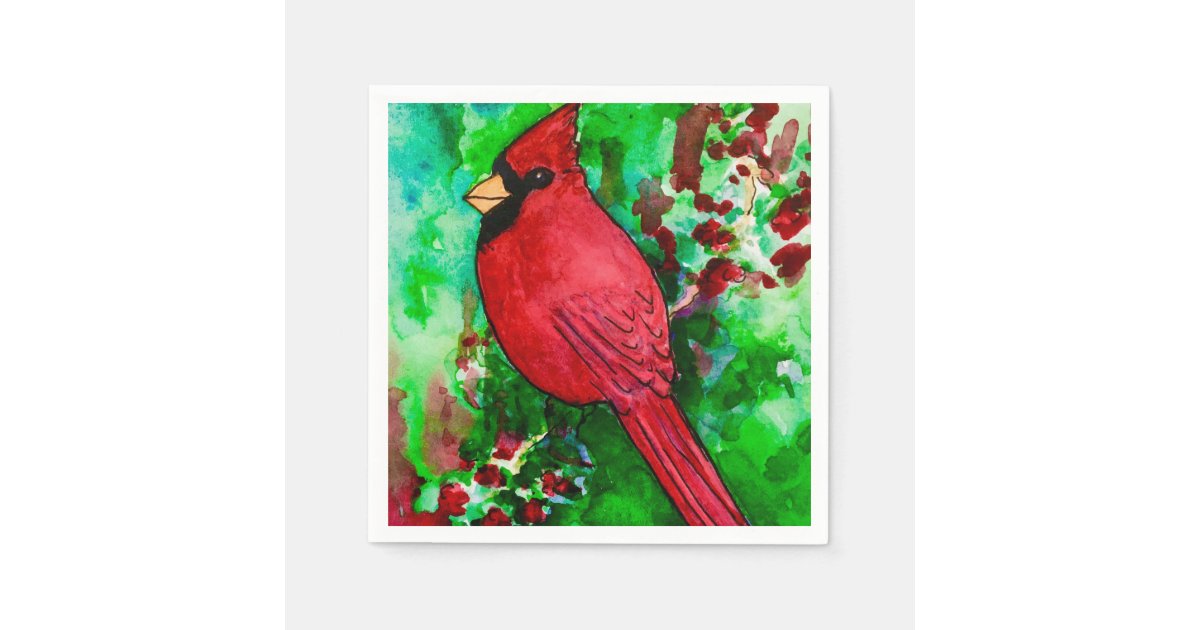 Red Cardinal Party Paper Napkins Watercolor | Zazzle